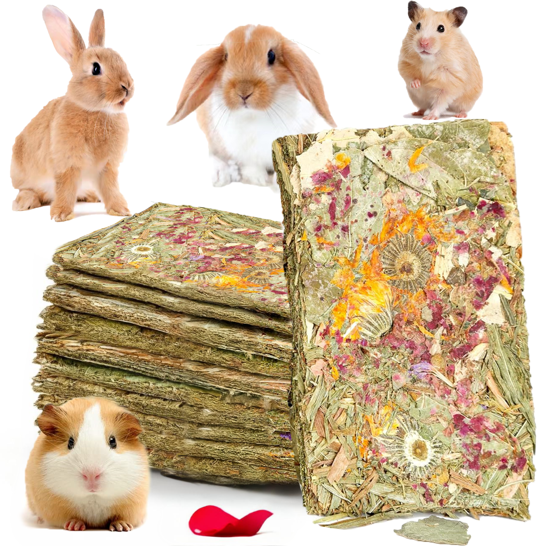 "GREMBEB Rabbit Chew Toys, 10pcs Timothy Hay Chips with Herbal Flowers ...