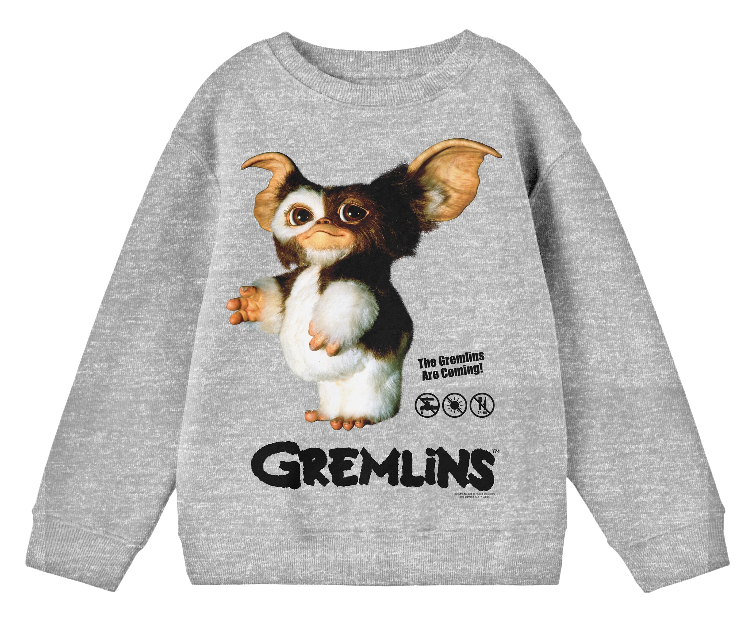 Gremlins Gizmo Character with Logo Youth Heather Gray Crew Neck ...