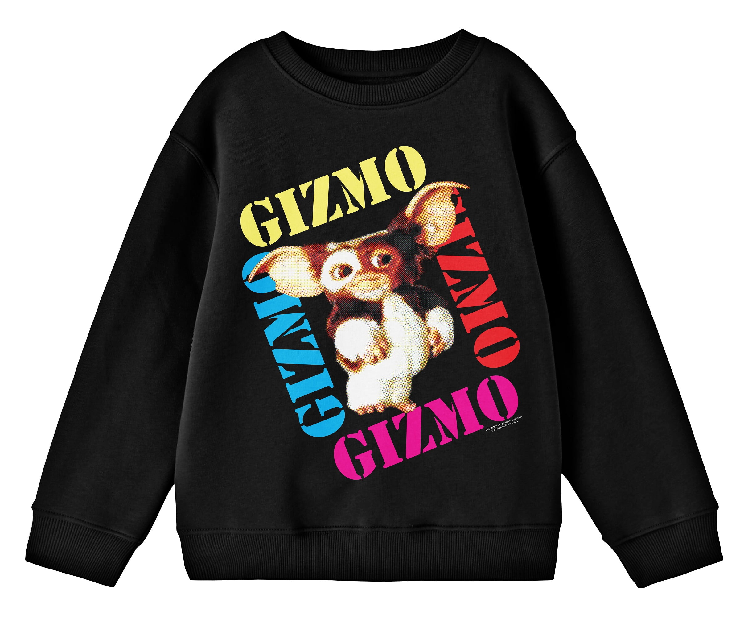 Gremlins Gizmo With Multicolor Names Youth Black Crew Neck Sweatshirt ...