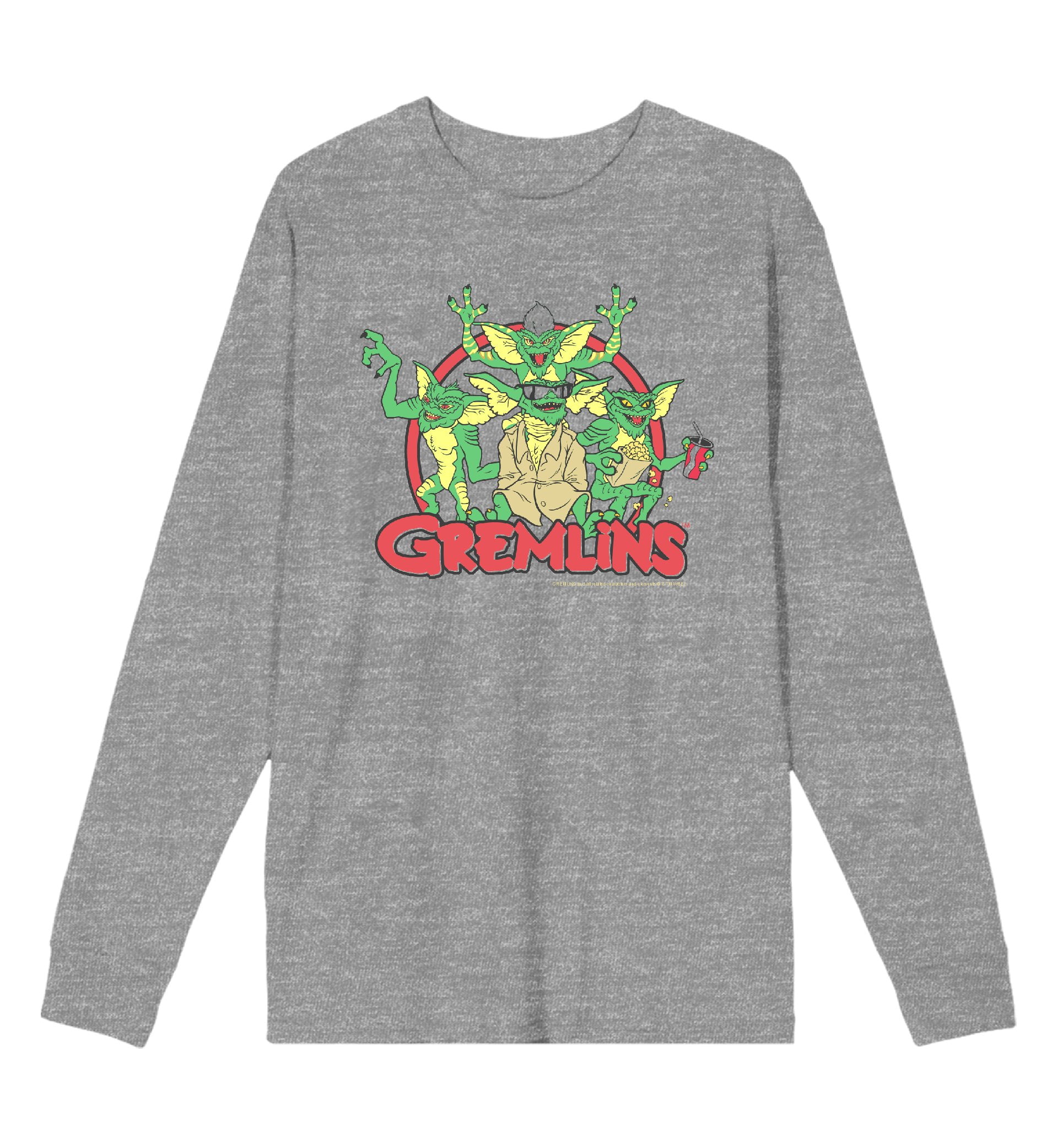 Gremlins Red Circle Logo Adult Heather Gray Crew Neck Long Sleeve Tee ...