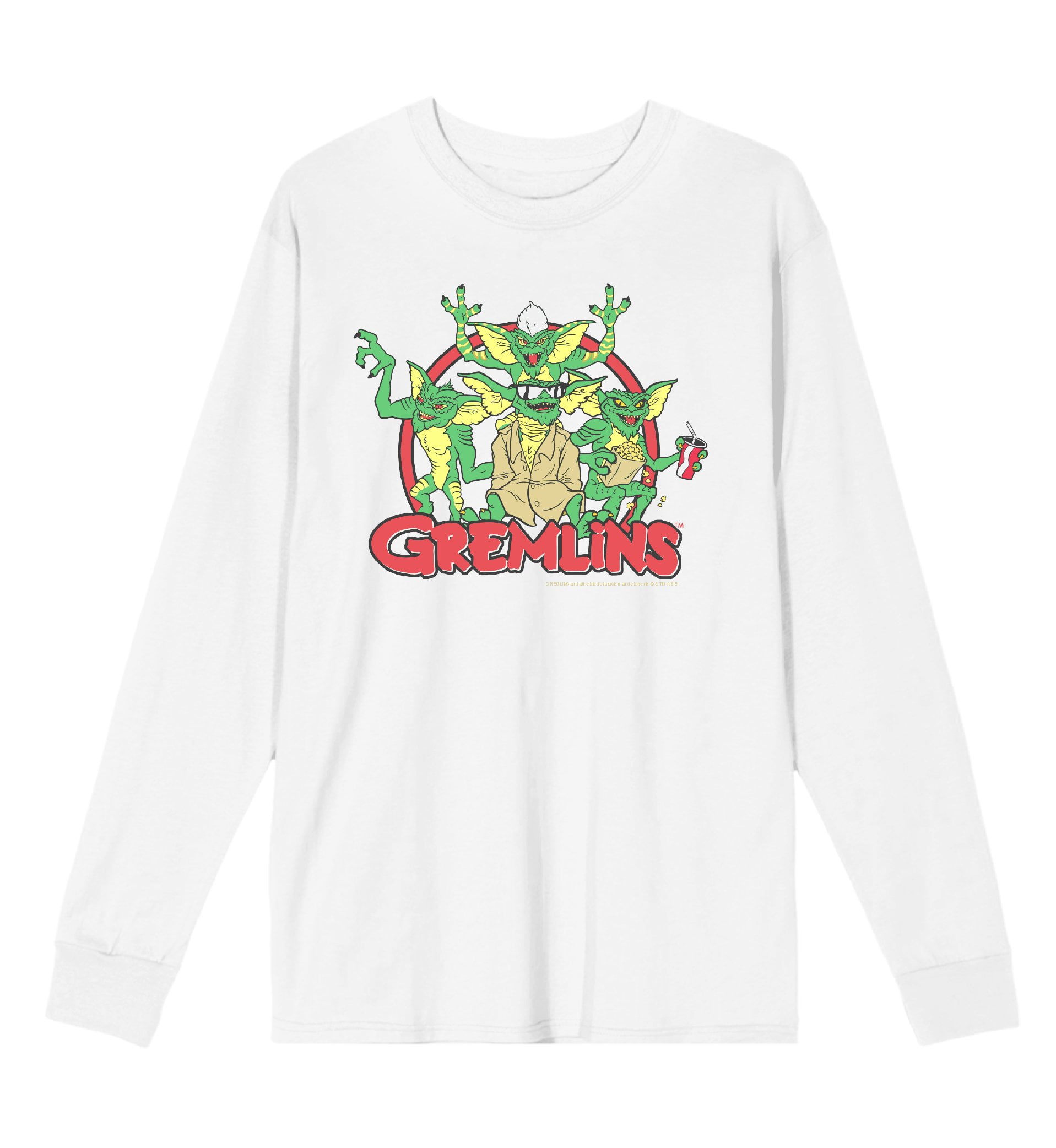 Gremlins Red Circle Logo Adult White Crew Neck Long Sleeve Tee-Large ...