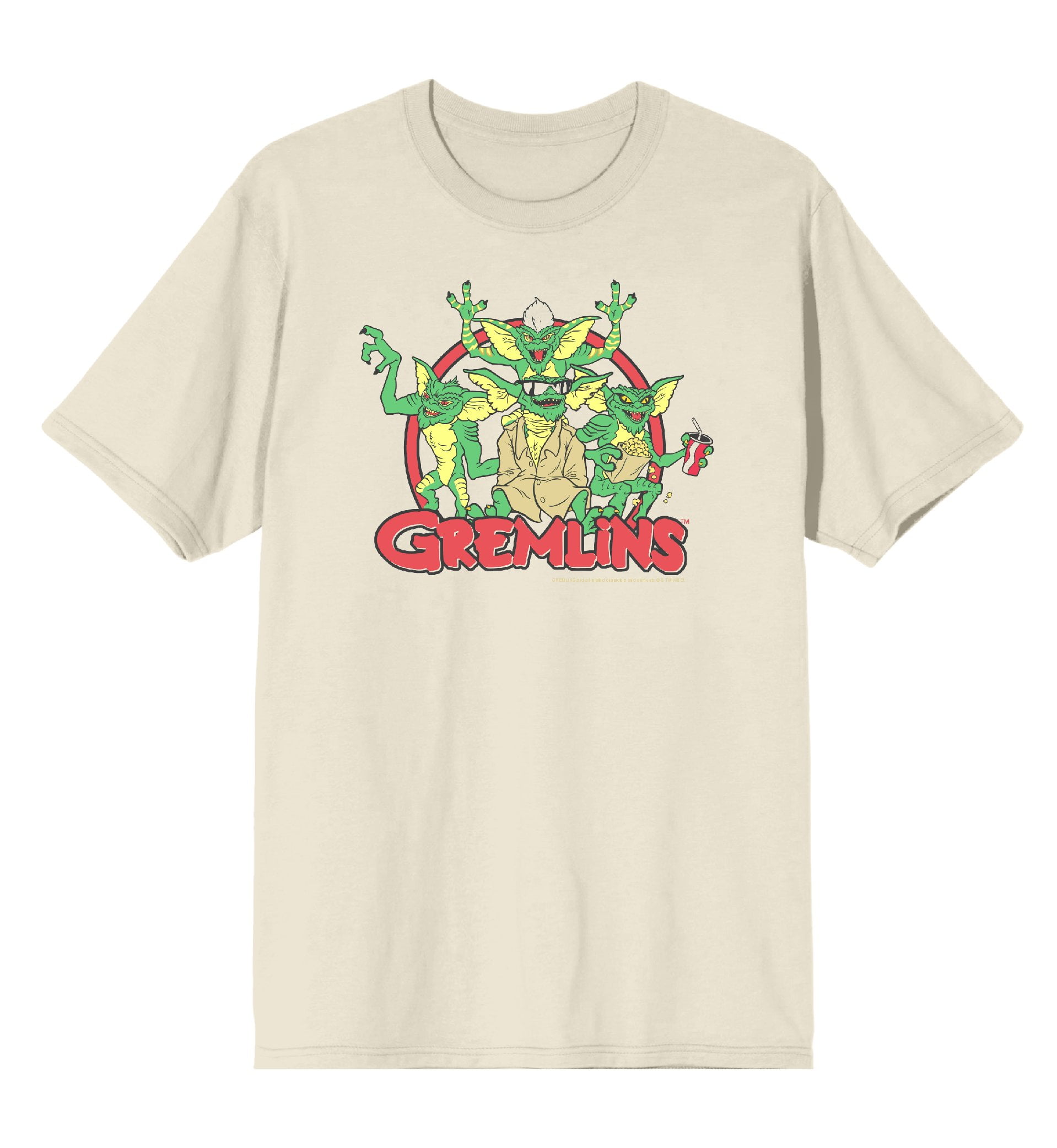 Gremlins Red Circle Logo Men's Natural Crew Neck Short Sleeve Tee ...