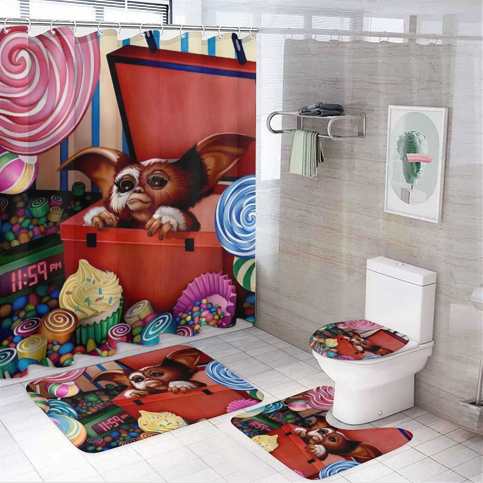 Gremlins Shower Curtain Set 4 Piece with Toilet Lid Cover, Non-slip ...
