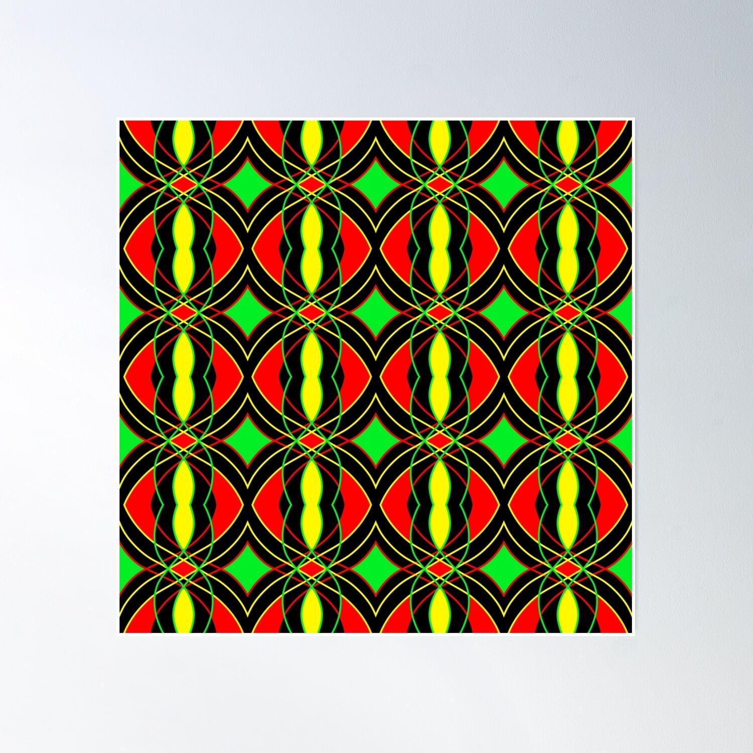 Grenada Colours Red Yellow Green African Pattern Poster Wall Art ...