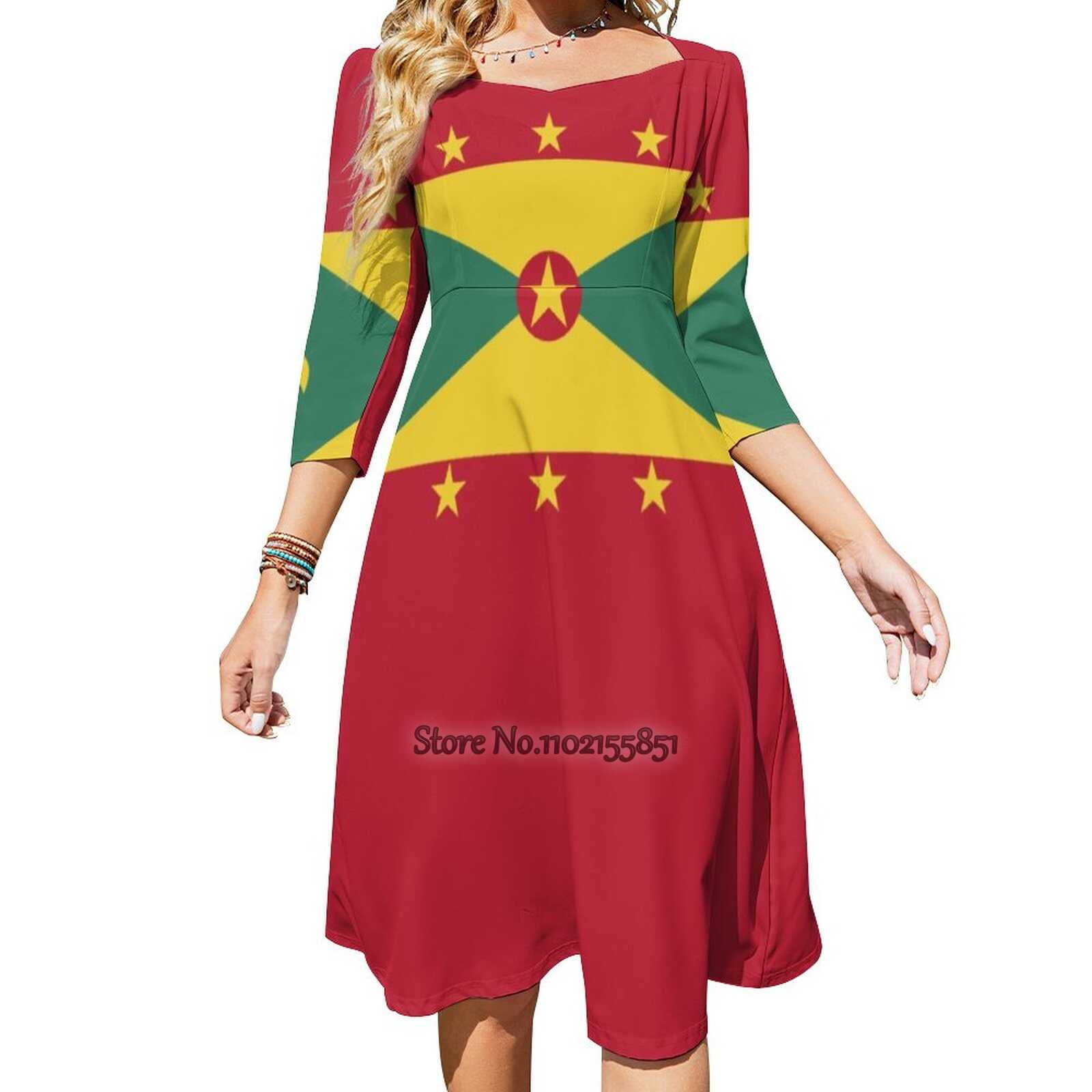 Grenada Flag Back Lacing Backless Dress Square Neck Dress Fashion ...