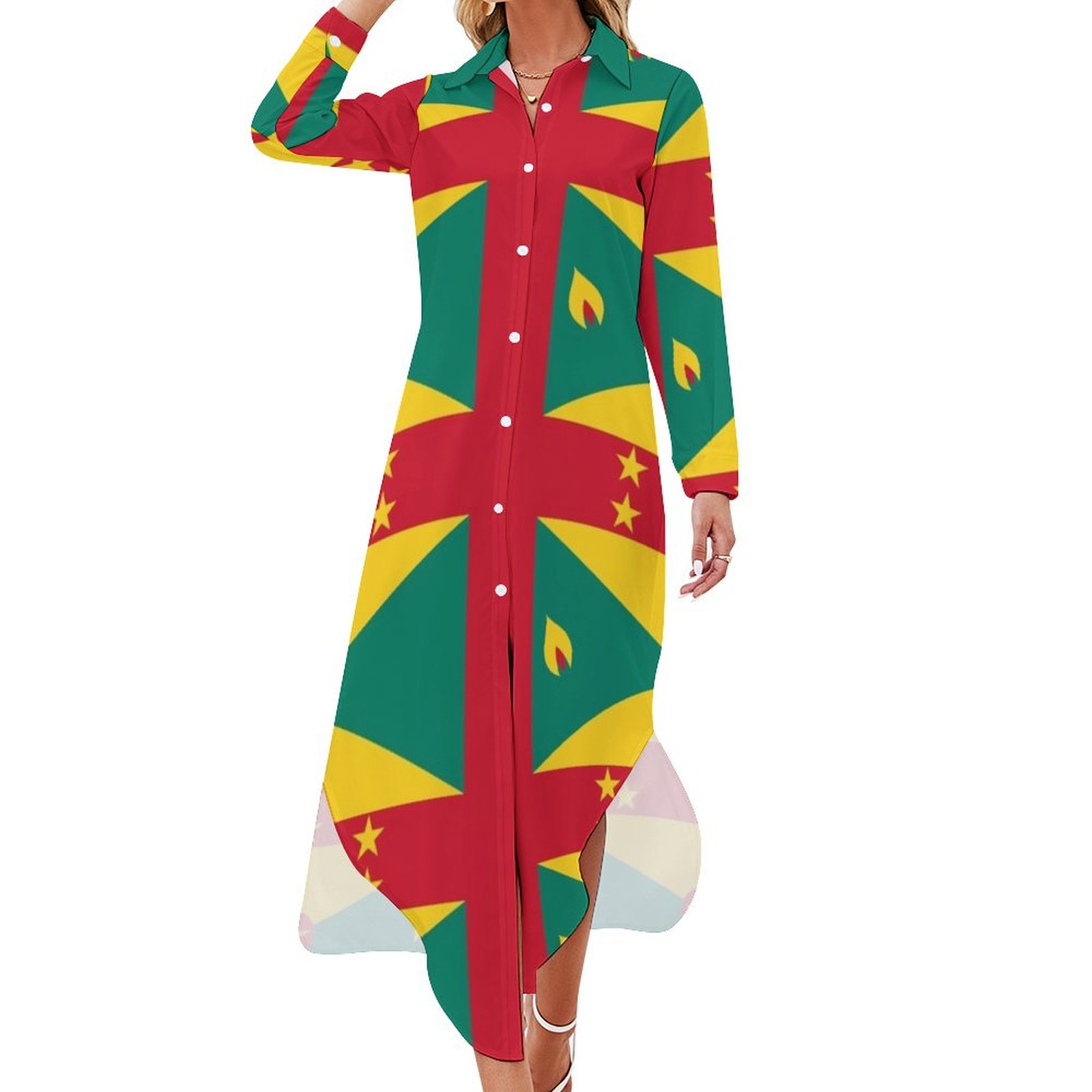 Grenada Flag Long Sleeved Shirt Dress loose summer dress evening dress ...