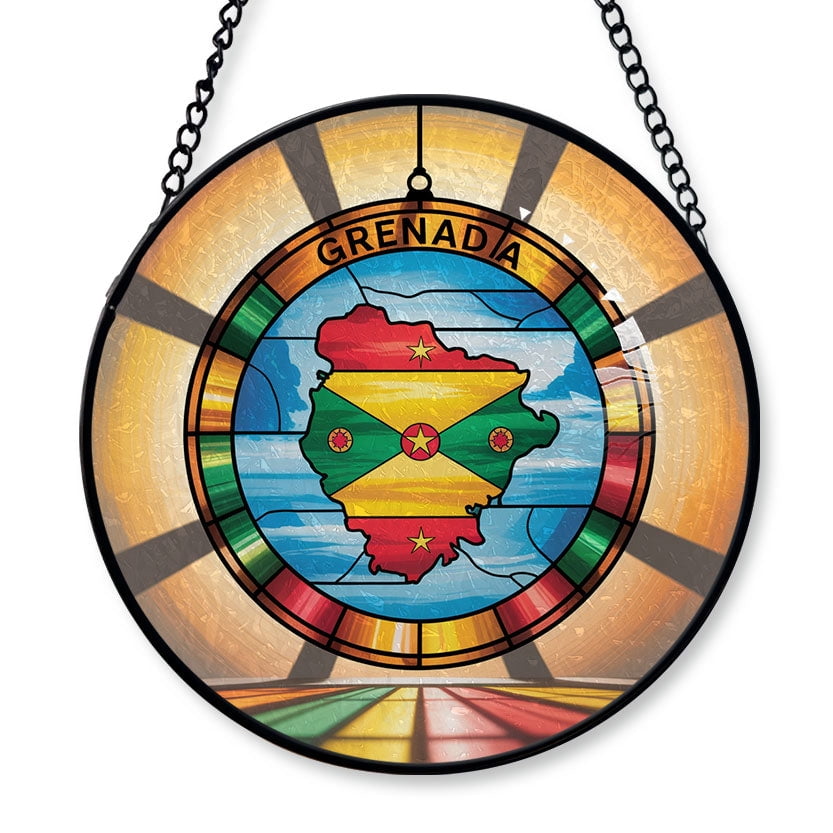 Grenada Travel Decor Suncatcher Stained Glass Window Hanging, Gift for ...