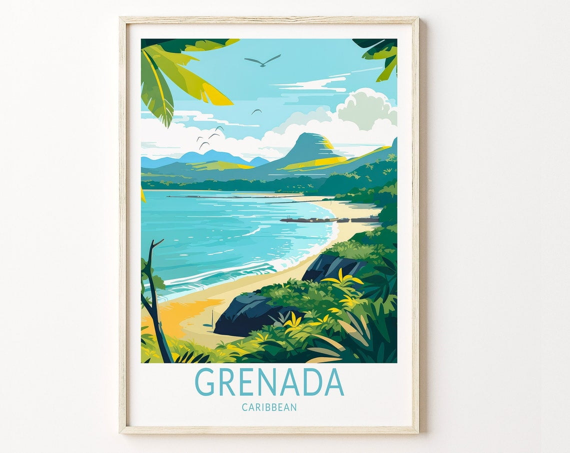 Grenada Travel Poster, Caribbean Island Poster Print, Grenada Caribbean ...