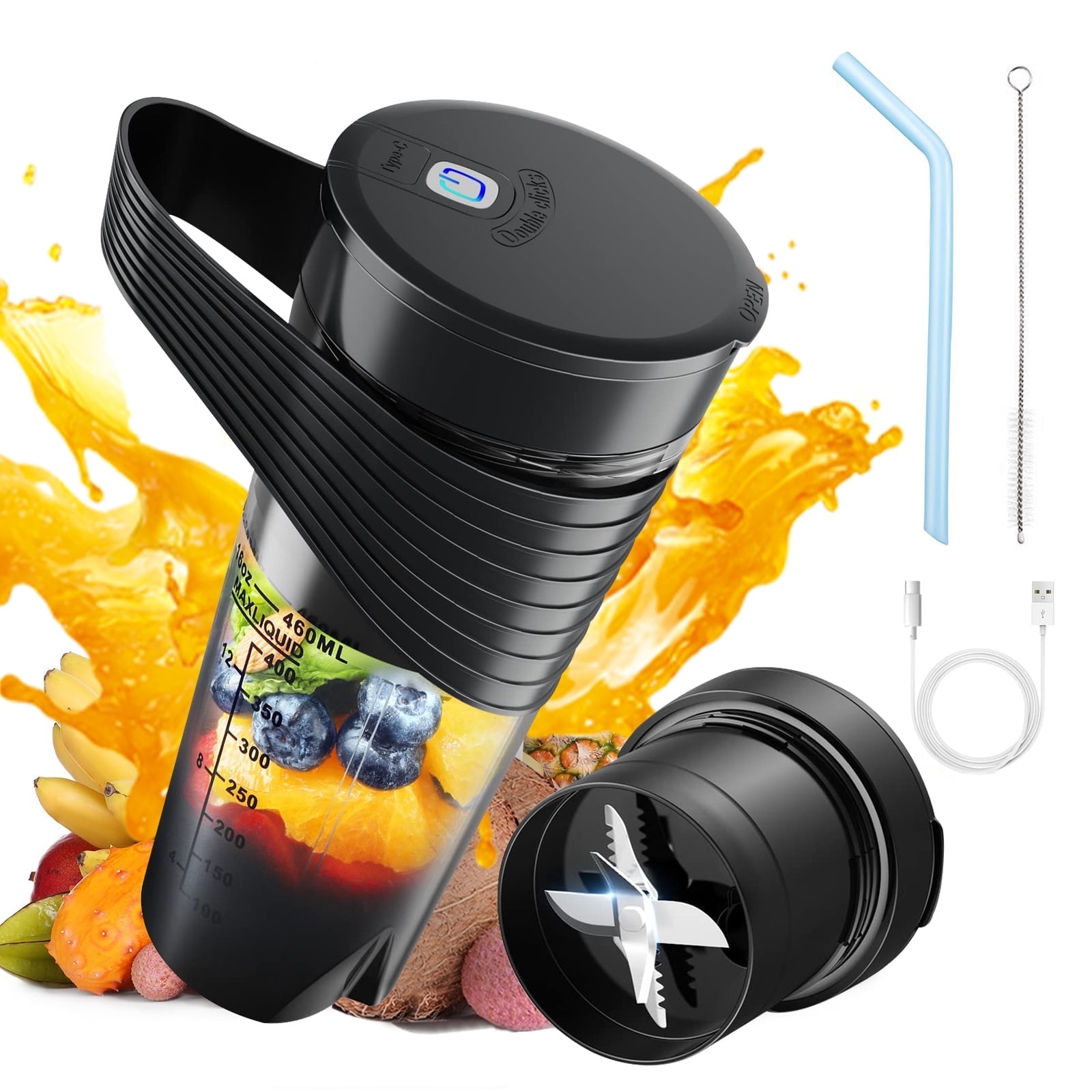 Grencareu Mini Portable Blender Cup for Smoothies Shakes Juices, 460ml ...