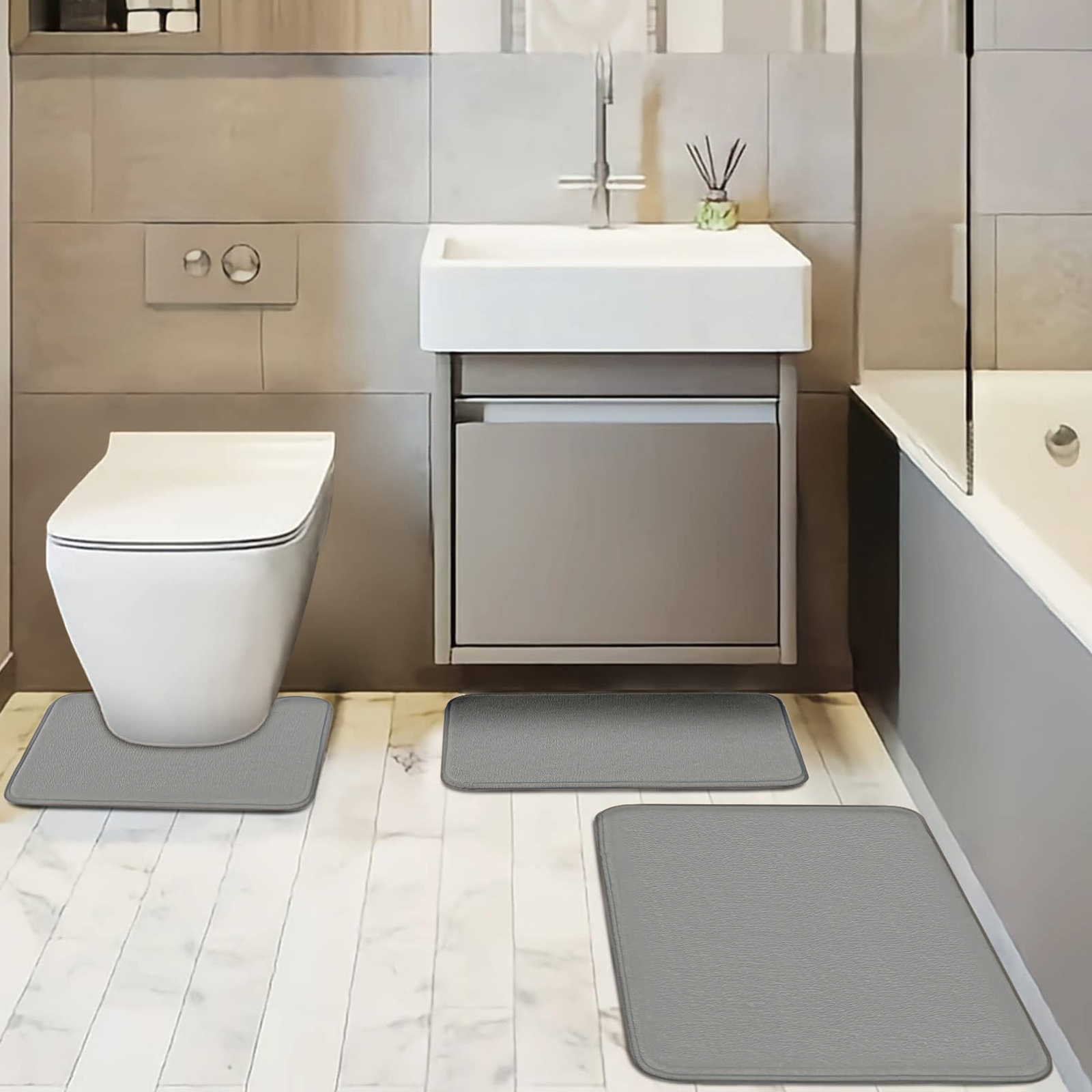Grencareu Memory Foam 3-Piece Bathroom Rug Set: Small, Large and ...