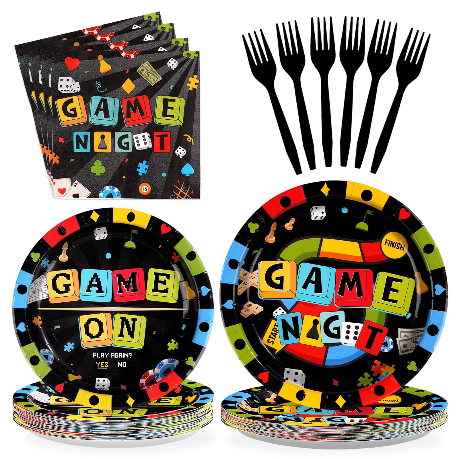 Grencian 96Pcs Game Night Party Supplies Black Family Game Party ...