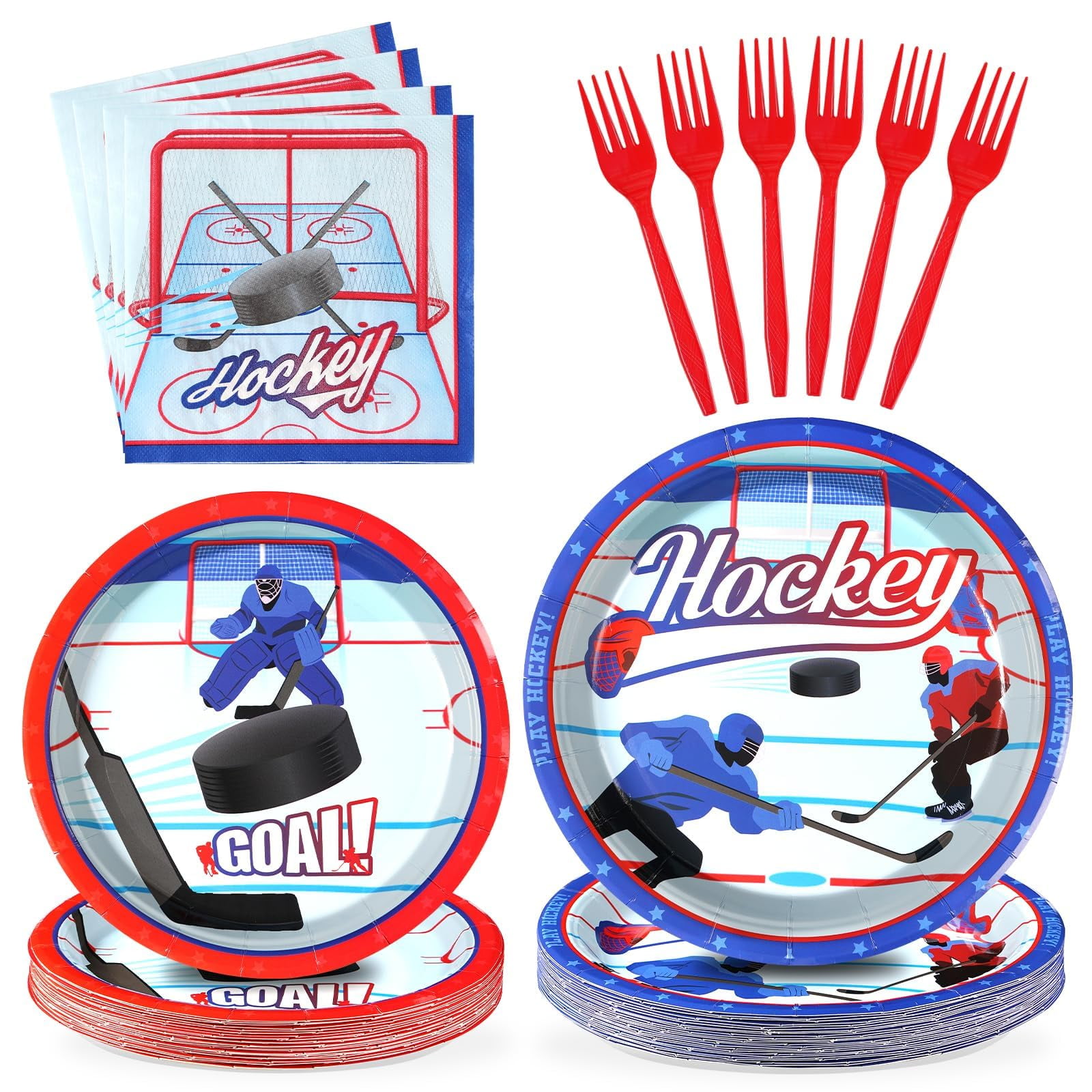 Grencian 96Pcs Hockey Party Supplies Hockey Paper Plates Disposable ...