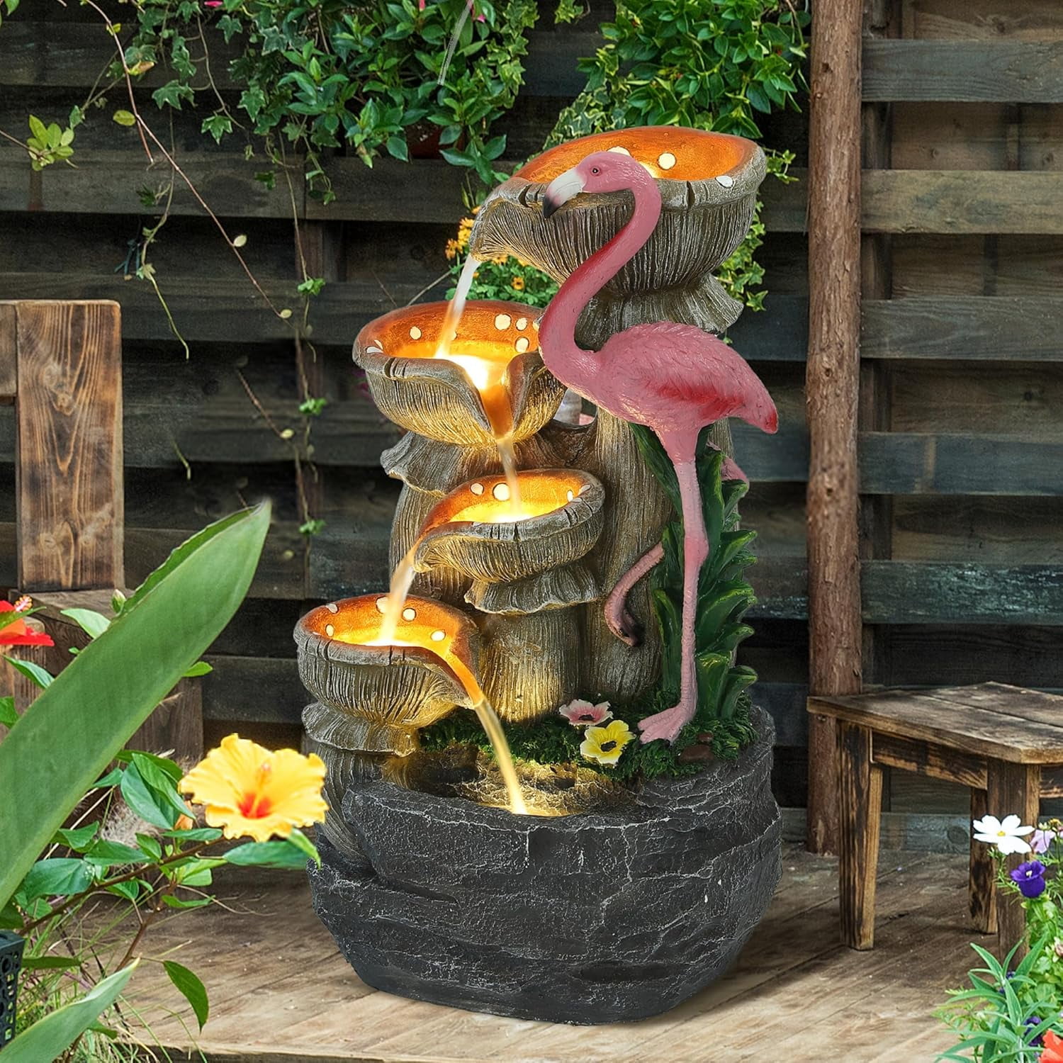 Grepatio 25" Tall Outdoor Water Fountain, 5 Tier Garden Waterfalls ...
