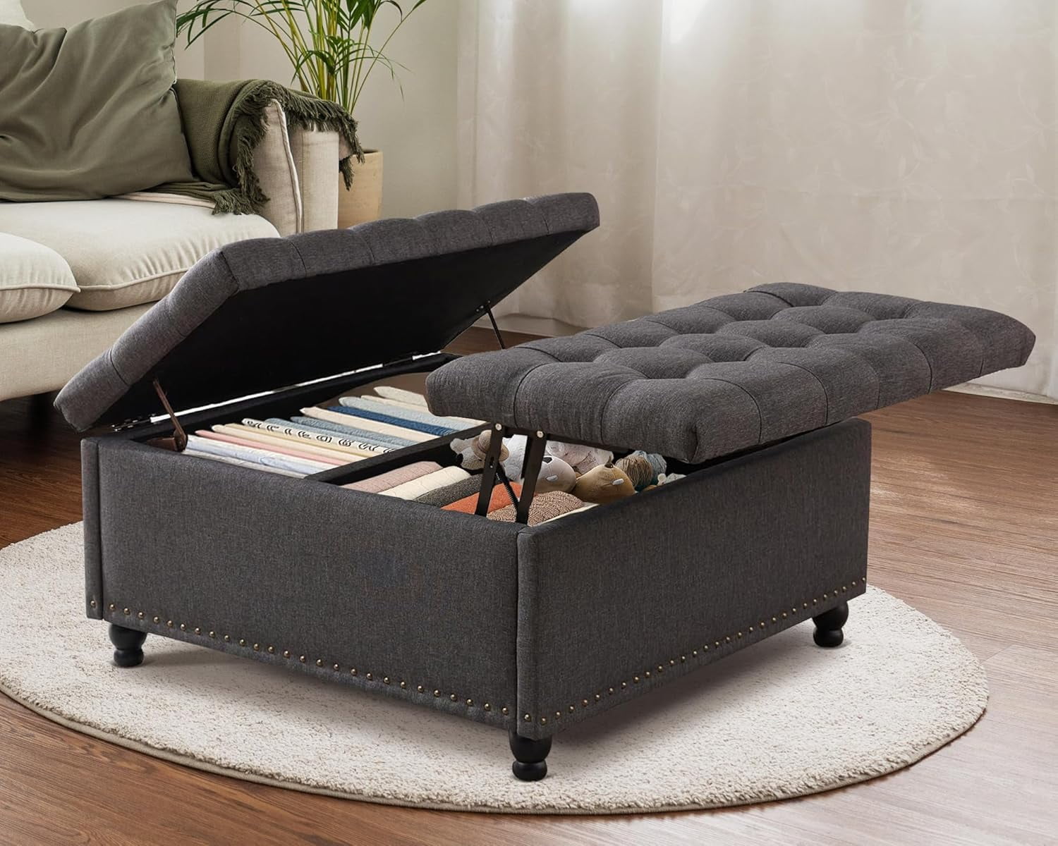 Grepatio 35.5" Large Square Storage Ottoman, Lift Top Ottoman Bench ...