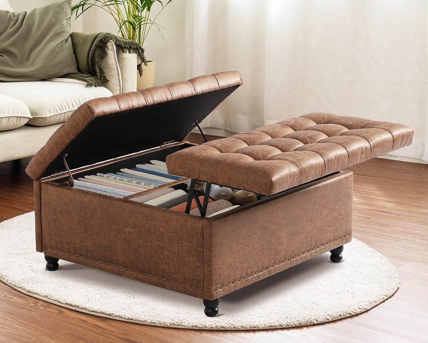 Grepatio 35.5" Large Square Storage Ottoman, Lift Top Ottoman Square ...