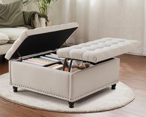 Grepatio 35.5" Large Square Storage Ottoman, Lift Top Ottoman Square ...