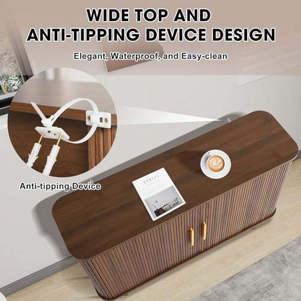 Grepatio 47" Sideboard Buffet Cabinet with Fluted Slide Doors, Tambour Storage Cabinets with ...