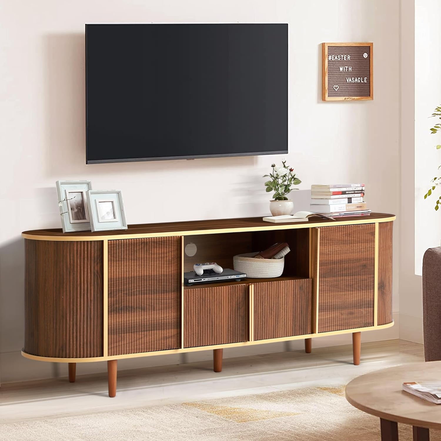 Grepatio 63" Fluted TV Stand, Modern Entertainment Center for TVs up to ...