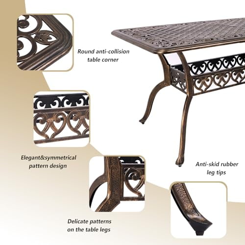 Grepatio Cast Aluminum Patio Dining Table Outdoor Large Rectangular ...
