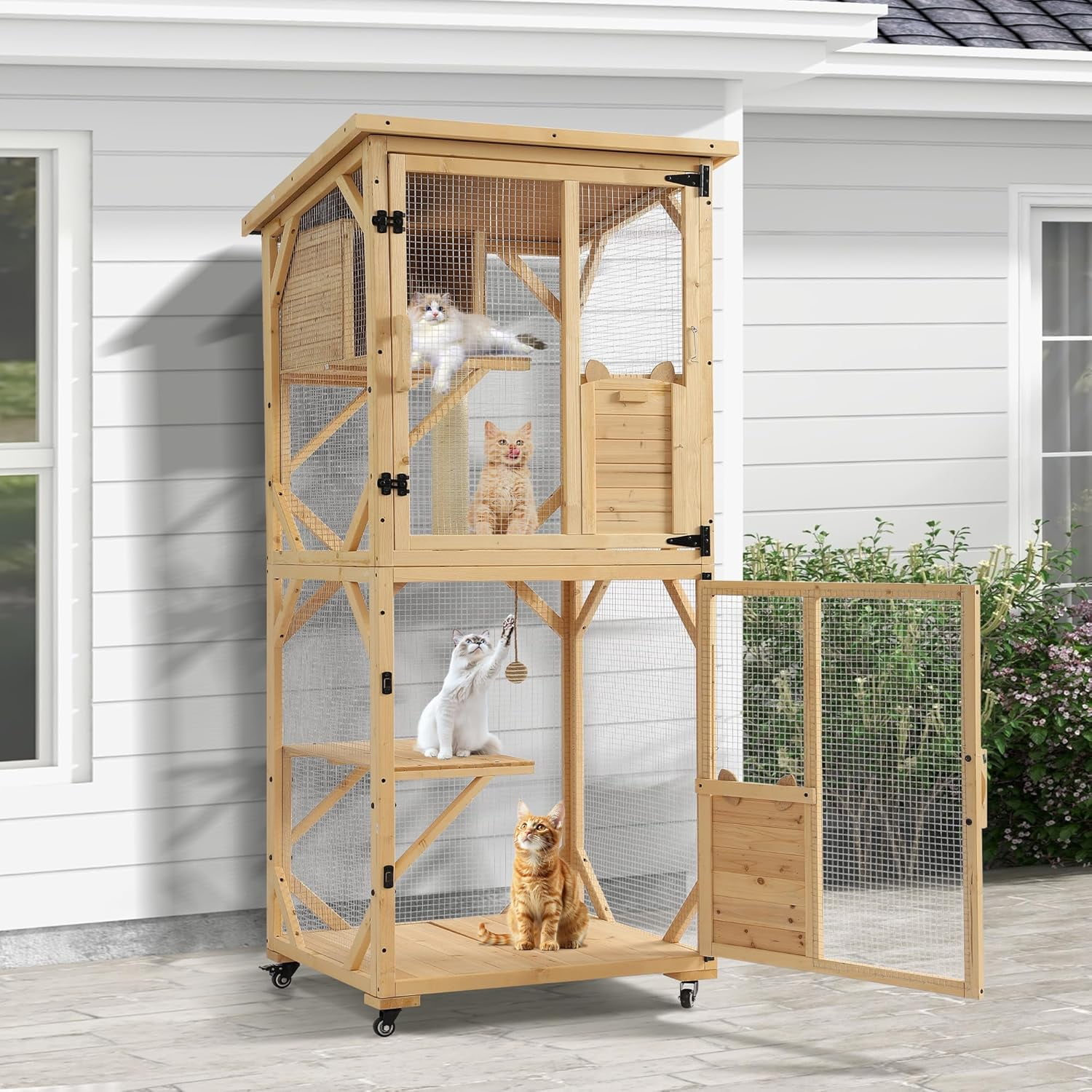 Grepatio Cat Catio 4 Tiers Outdoor Cat Enclosure Window Access, Indoor ...