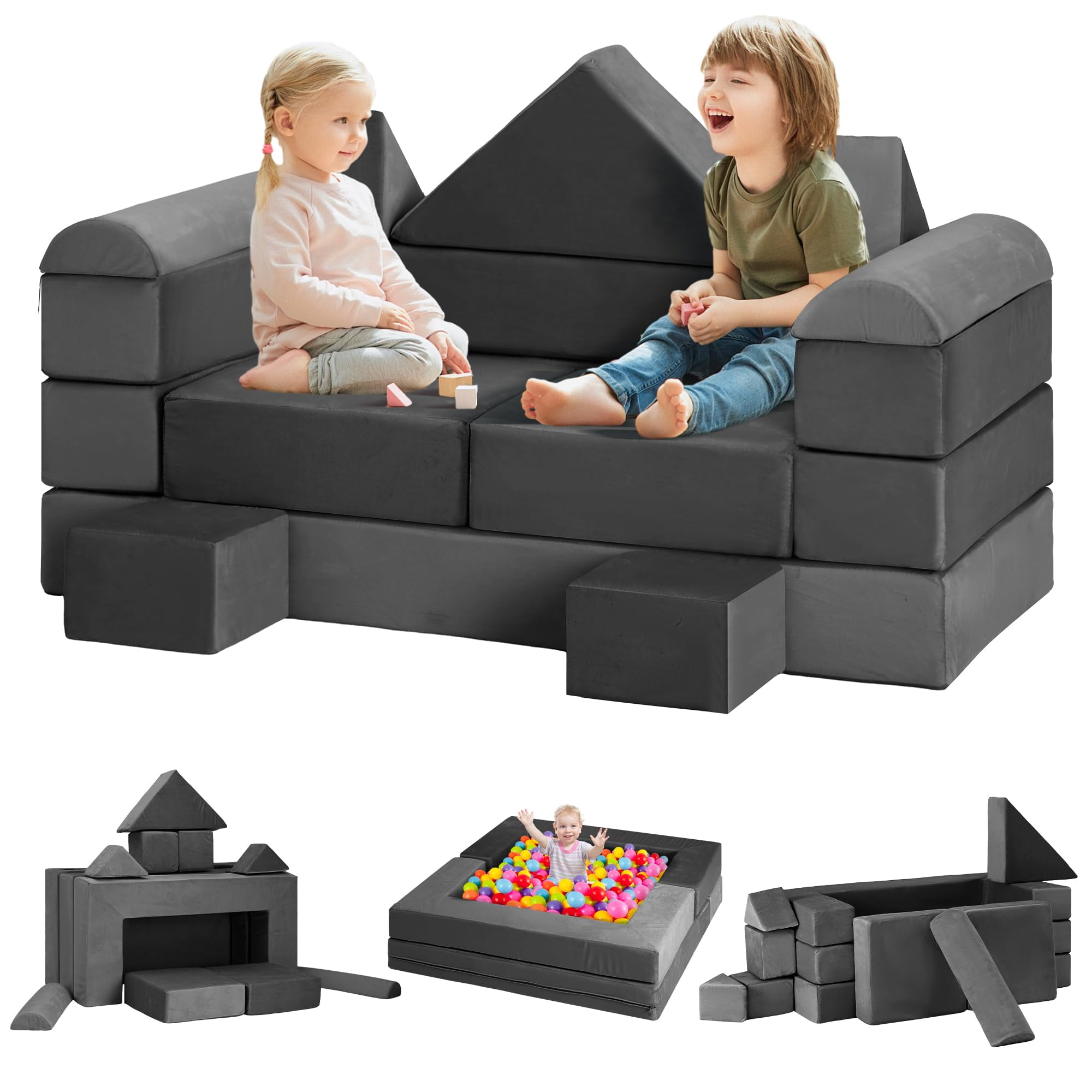 Grepatio Modular Kids Play Couch, 12pcs Toddler Nugget Kid Couch for ...