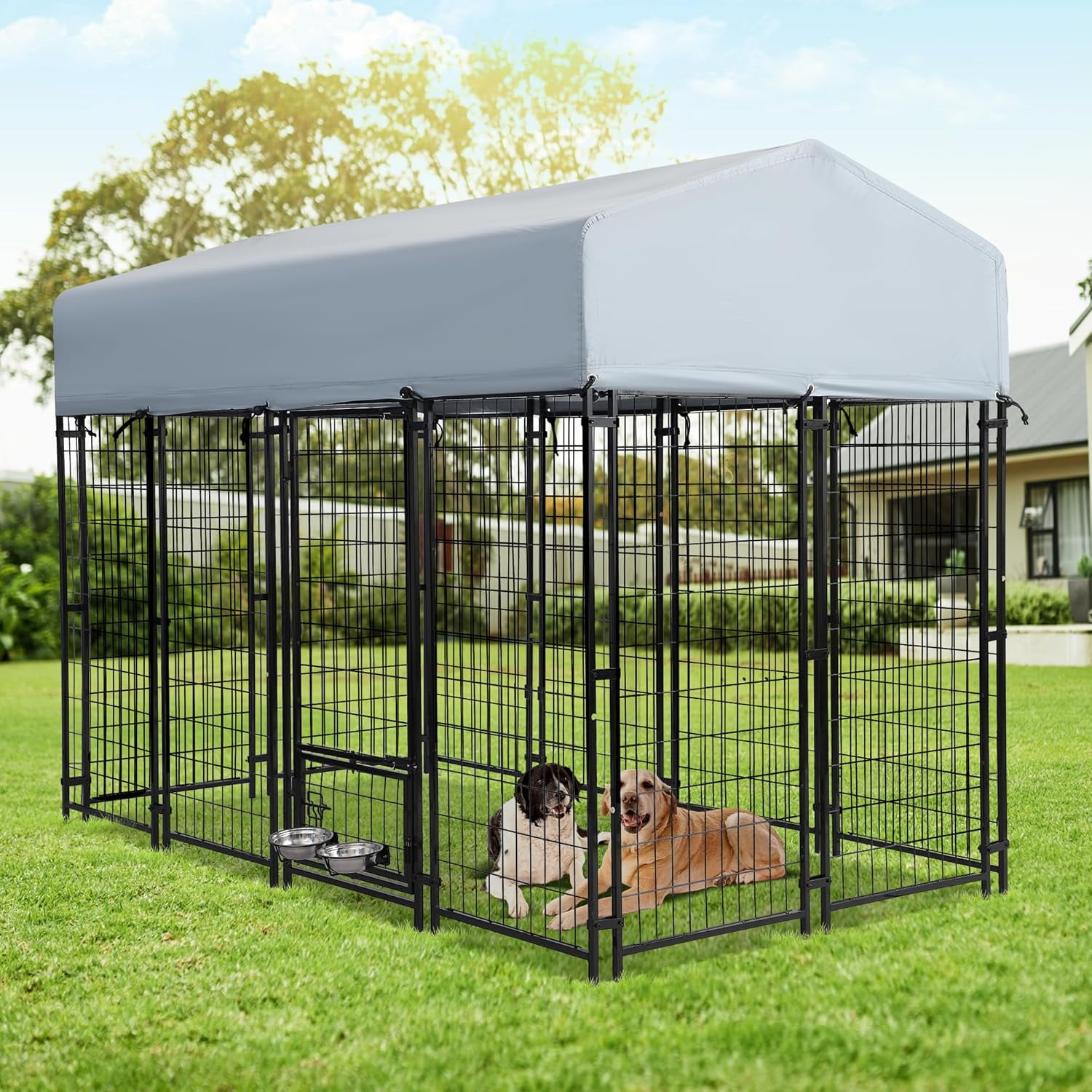 Grepatio Outdoor Dog Kennel for Large Dogs, 8x4x6 FT Dog Enclosure with ...