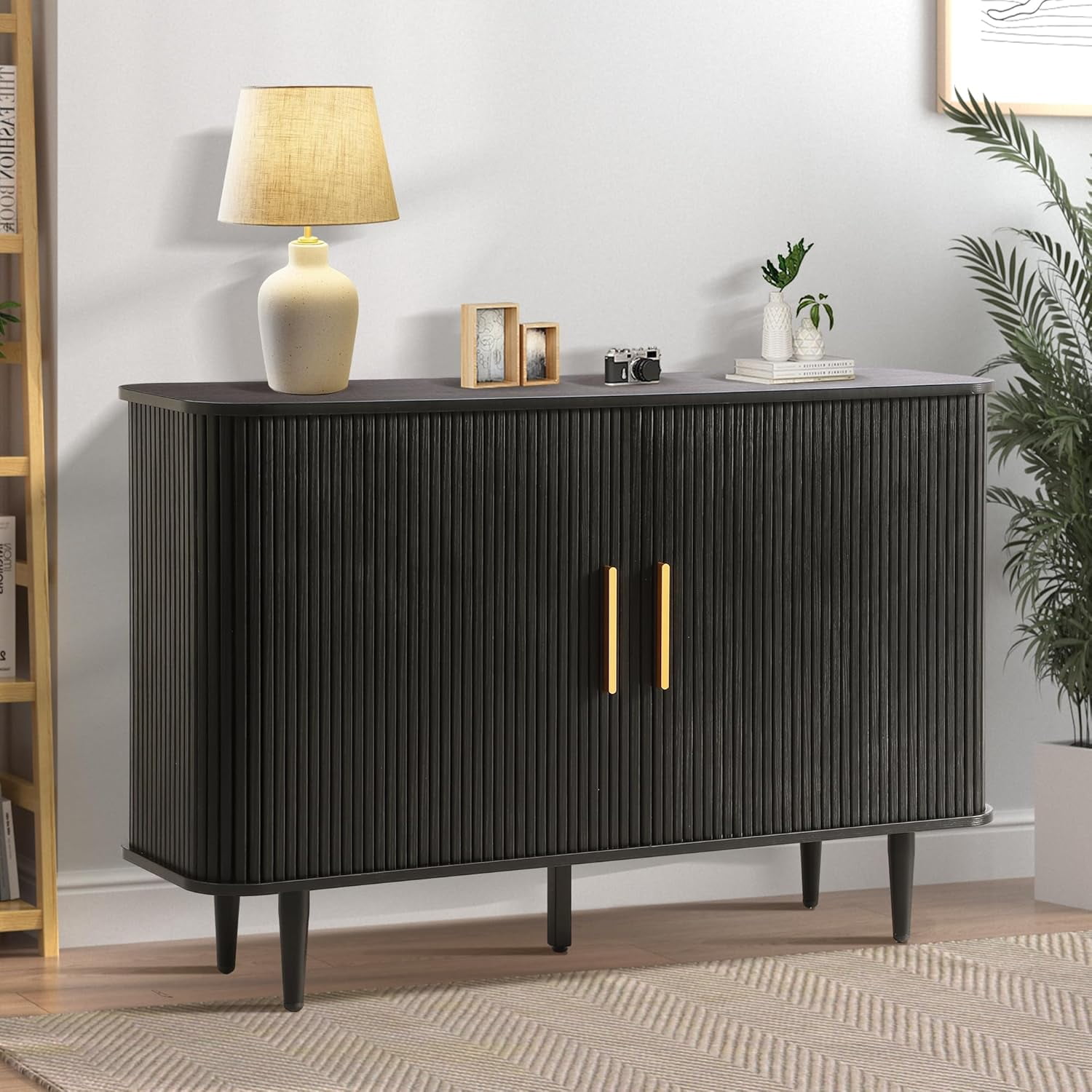 Grepatio Sideboard Buffet Cabinet with Storage, 47" Fluted Cabinet with Tambour Slide Door and ...