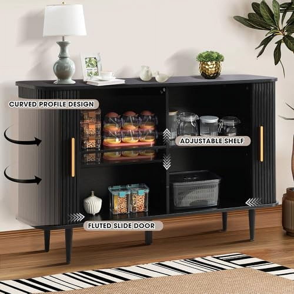 Grepatio Sideboard Buffet Cabinet with Storage, 47" Fluted Cabinet with Tambour Slide Door and ...