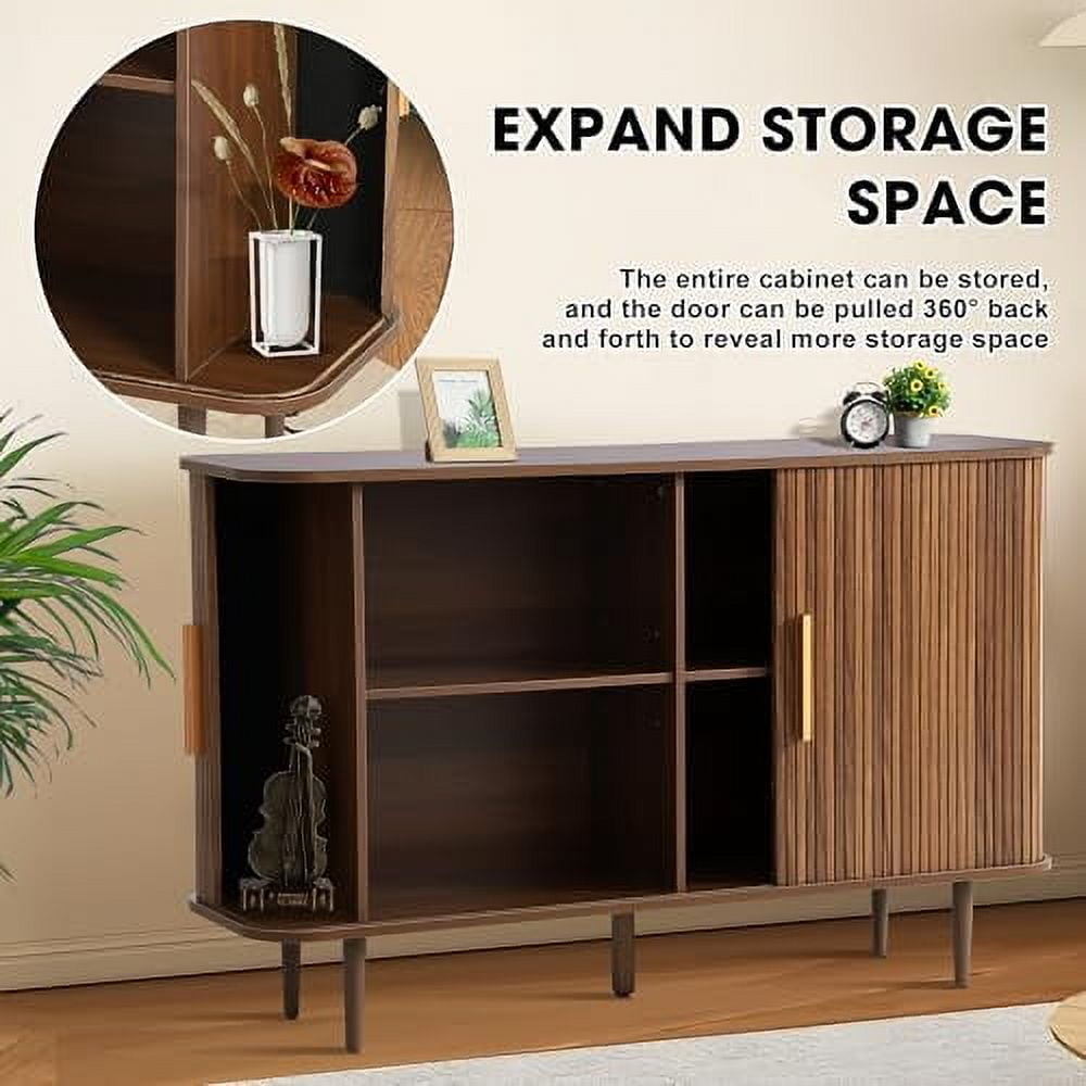 Grepatio Sideboard Buffet Cabinet with Storage, 47" Fluted Cabinet with Tambour Slide Door and ...