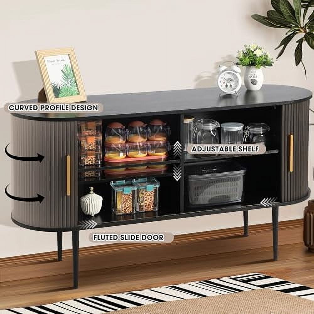 Grepatio Sideboard Buffet Cabinet with Storage, 55" Tambour Credenza Cabinet with Fluted Slide ...