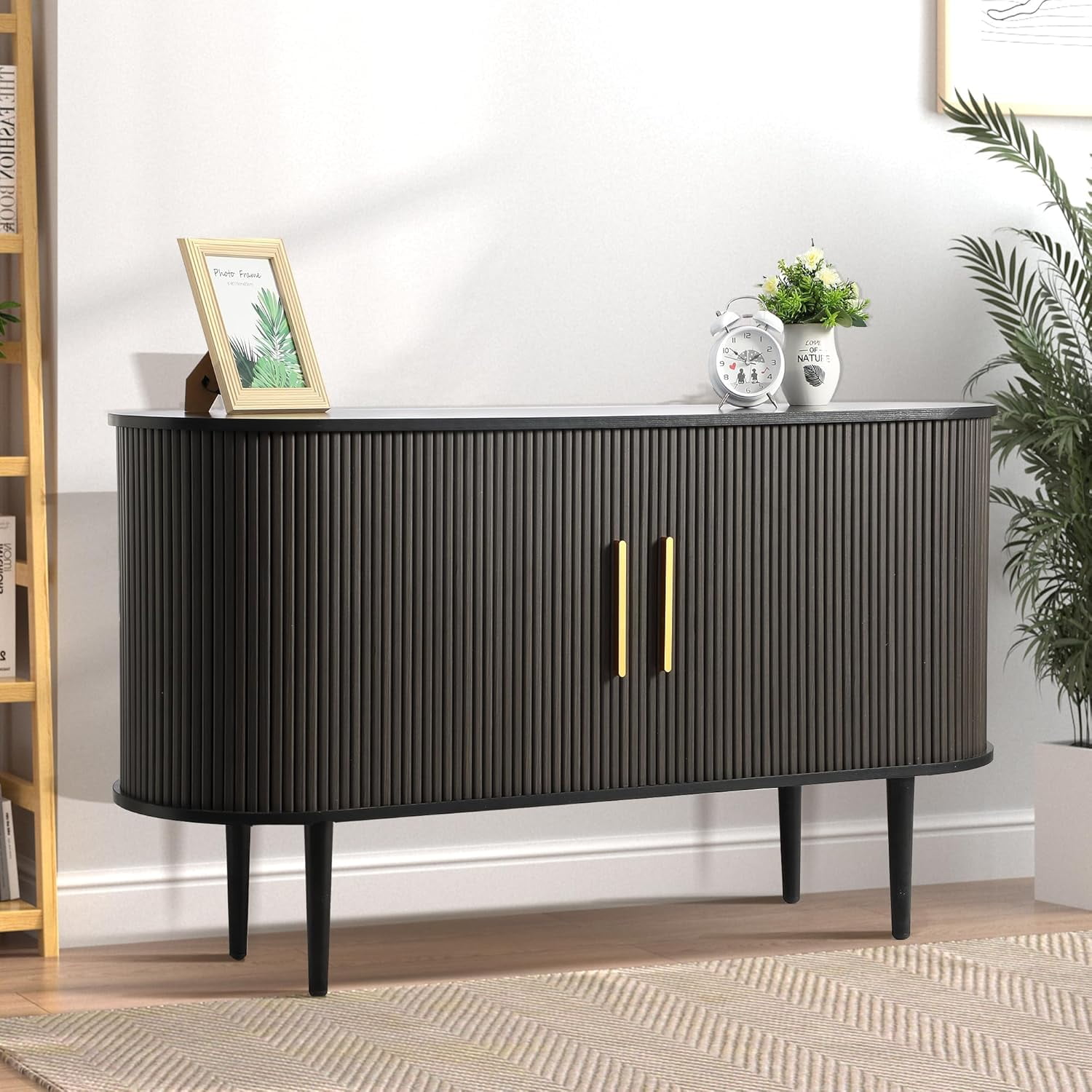 Grepatio Sideboard Buffet Cabinet with Storage, 55" Tambour Credenza Cabinet with Fluted Slide ...