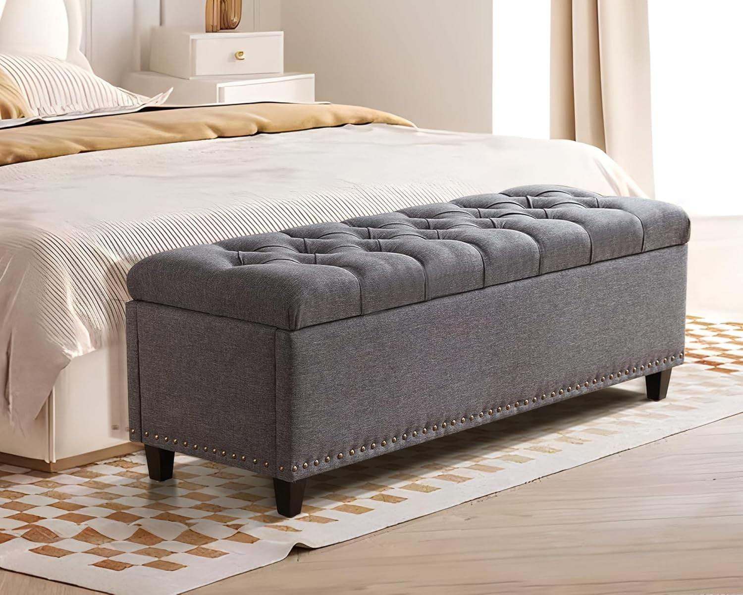 Grepatio Storage Ottoman for Bedroom - 51" Tufted End of Bed Storage ...