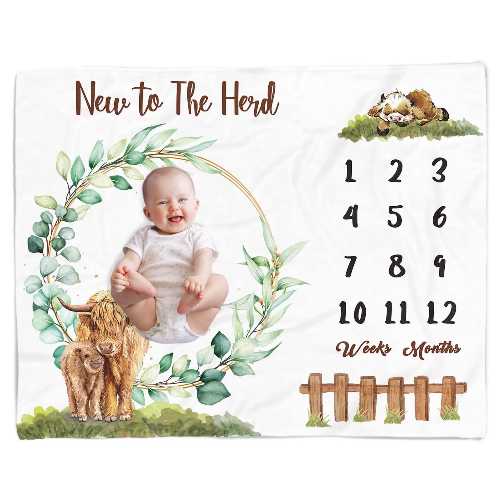 Gresahom Baby Milestone Blanket for Boy Girl, Cow Baby Monthly ...