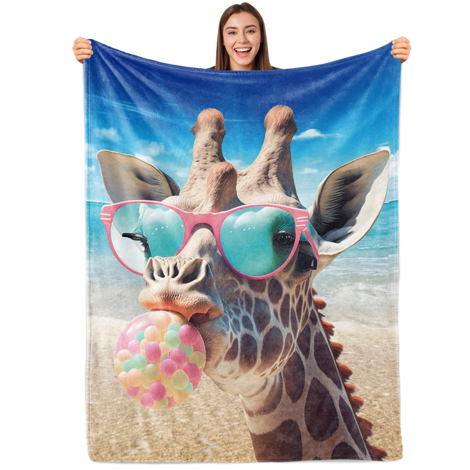 Gresahom Giraffe Fleece Blanket Gift for Adults and Kids Family Animal ...