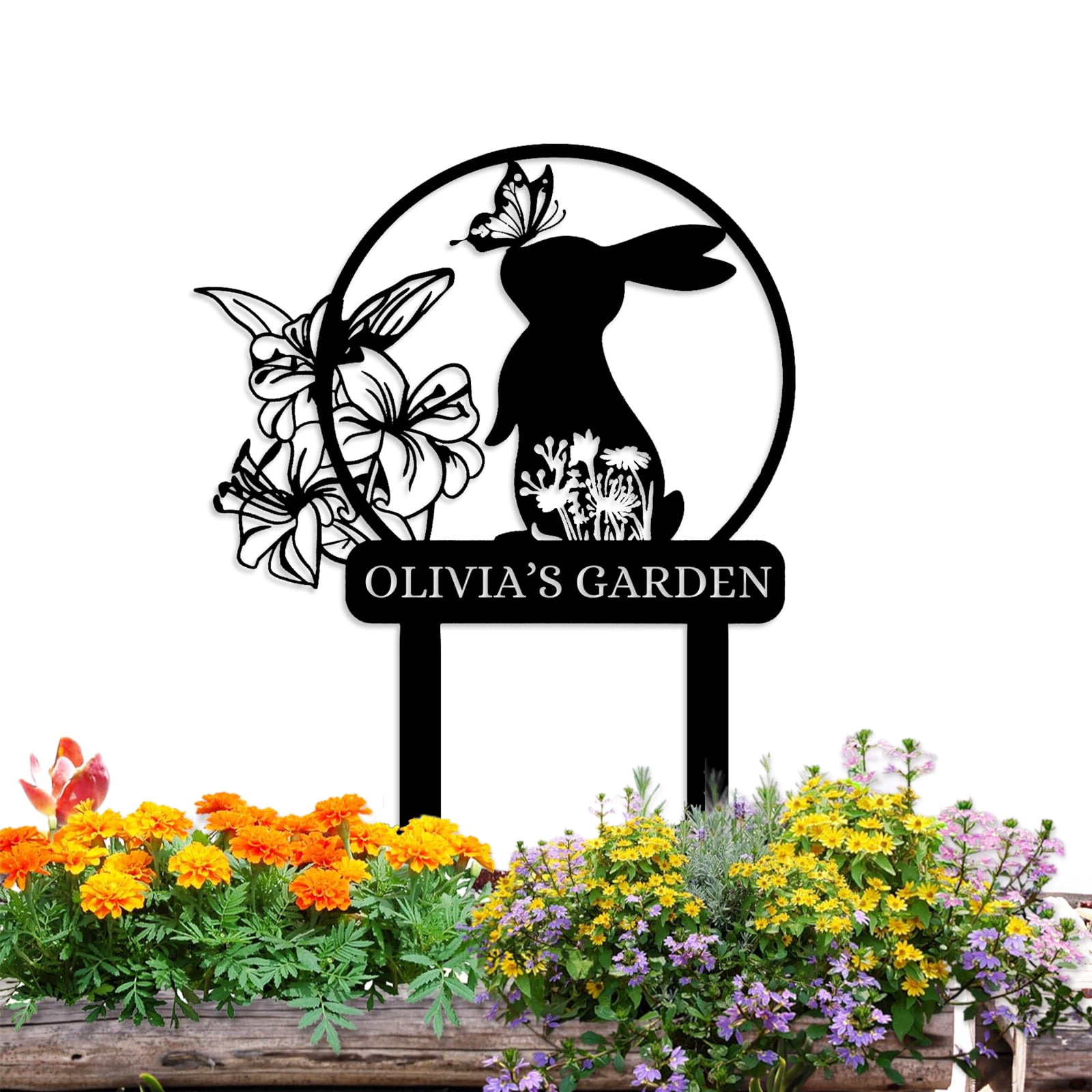 Gresahom Personalized Rabbit Metal Garden Signs Bunny Garden Sign ...