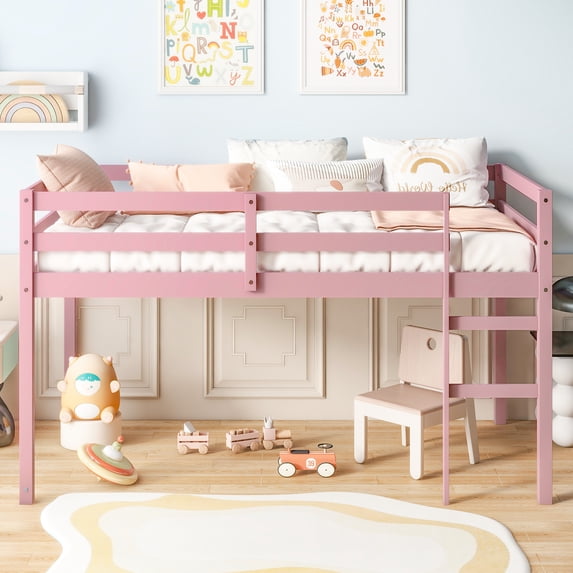 Gretop Solid Wooden, Rubber Wooden Twin Loft Bed with Ladder, Bed ...