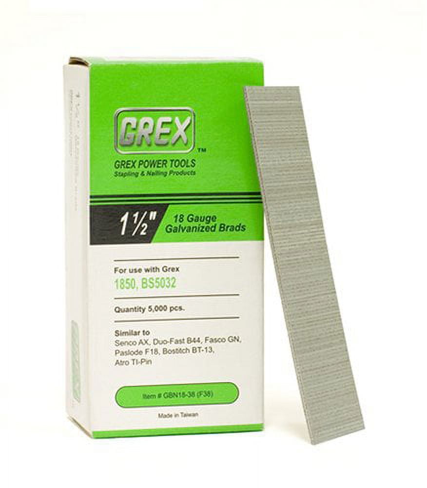 Grex GBN18-38 (F38) 1-1/2 In. 18 Ga. Brad Nails, Galvanized, 5M ...