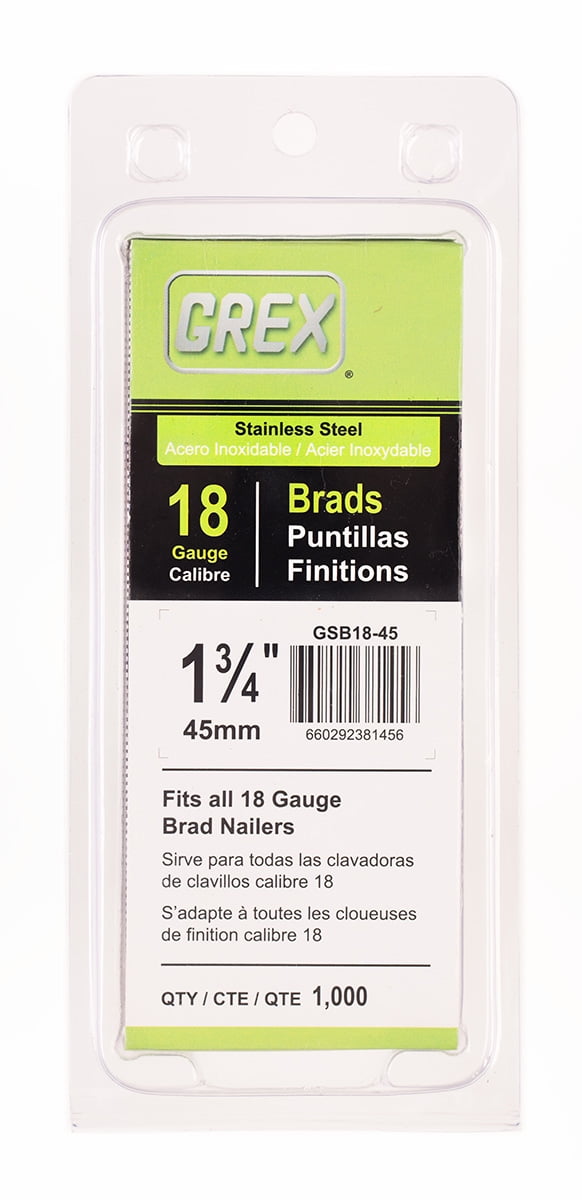Grex GSB18-45 1-3/4 In. 18 Ga. Brad Nails, Stainless Steel 304, 1M ...