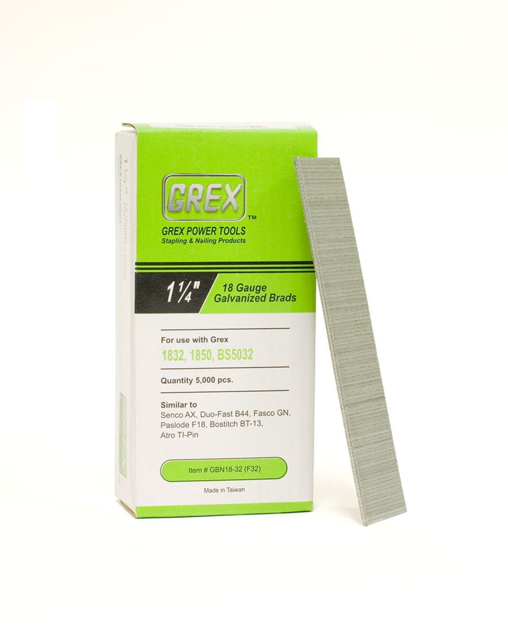 Grex Power Tools 18 Gauge Brad Nails, 1 1/4In, Galvanized, 5000Qty ...