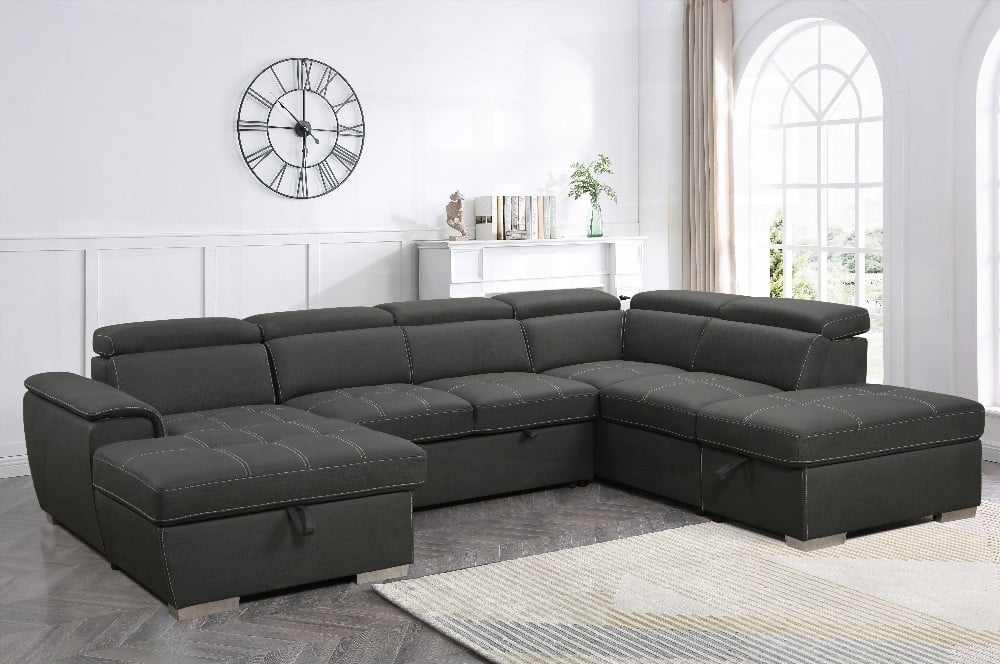 Grey 128"Sofa U Shaped Sectional Couch - 7 Seater Couch w/ Storage ...