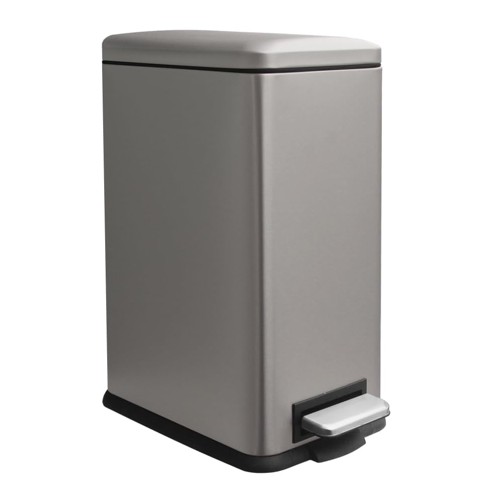 Grey 16.7L Rectangular Slim Waste Bin with Soft-Close Lid and Removable ...