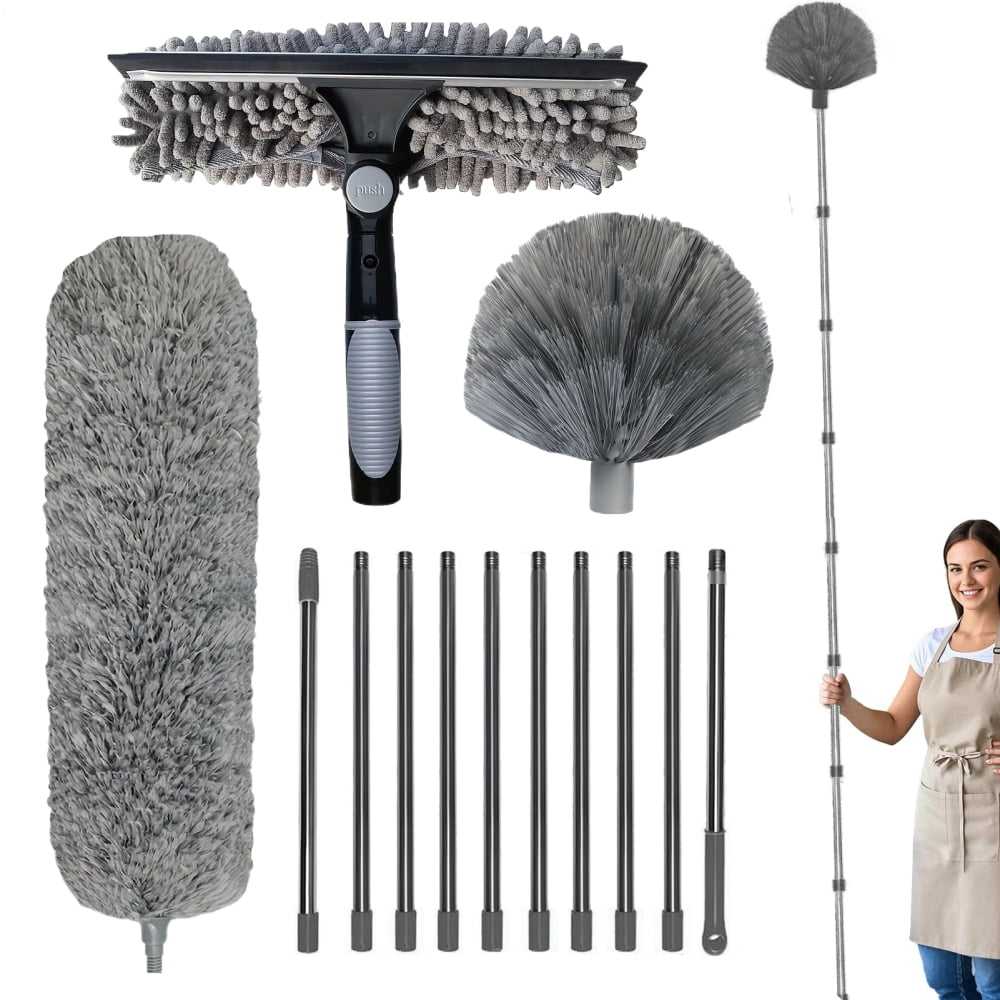 Grey 2 in1 Window Cleaning Brush Ceiling Duster, Telescopic Microfiber ...