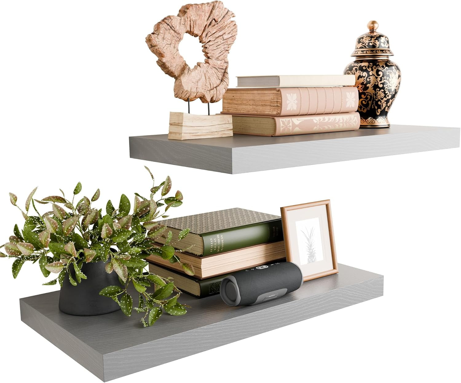 Grey 24 Inch Rustic Floating Shelves for Wall, Wooden Deep Floating ...