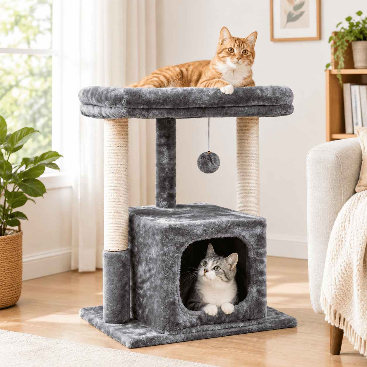 Grey 27in Indoor Cat Tree for Large Adult Cats Modern Activity Tower ...