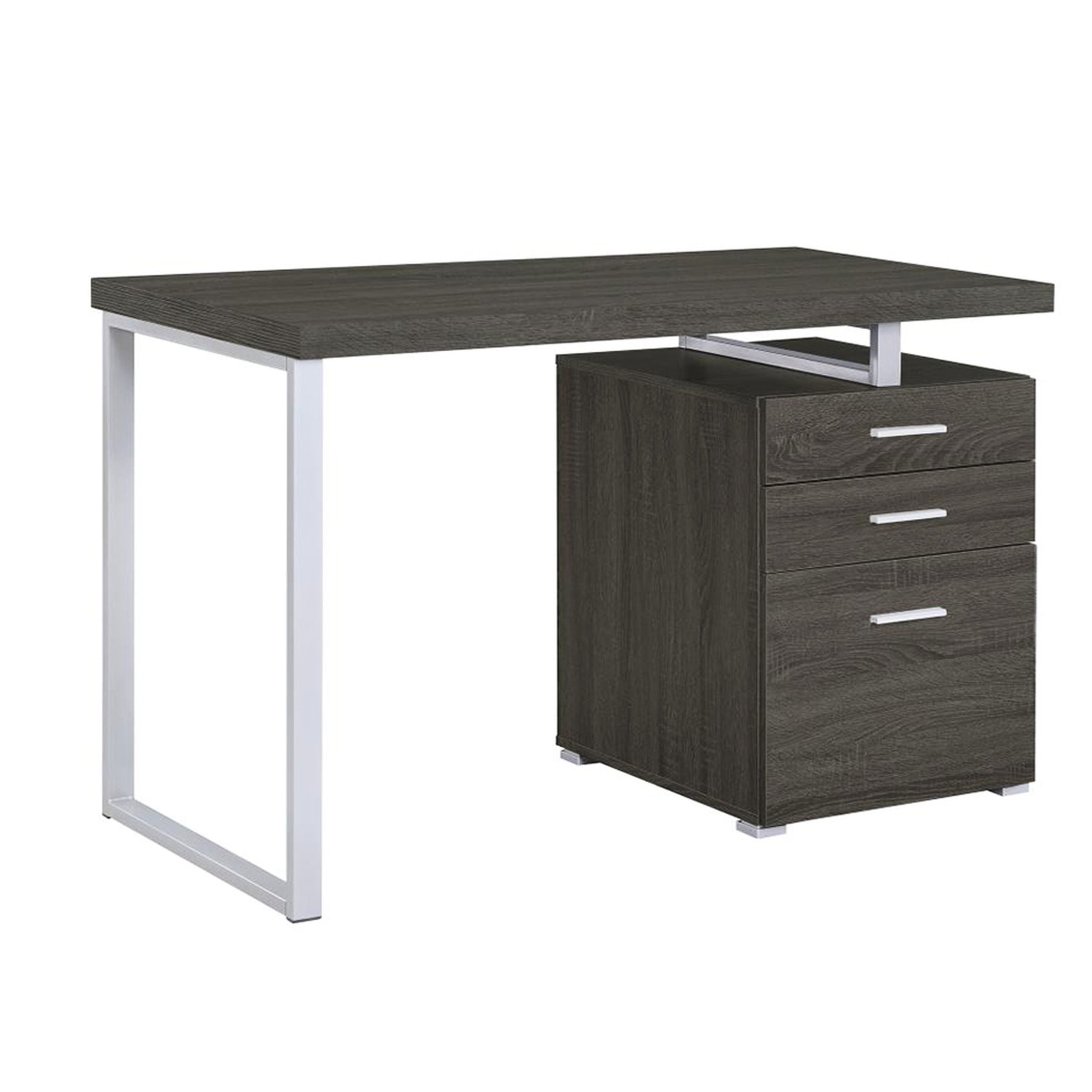 Grey 3-Drawer Office Desk with Metal Framework for Contemporary ...