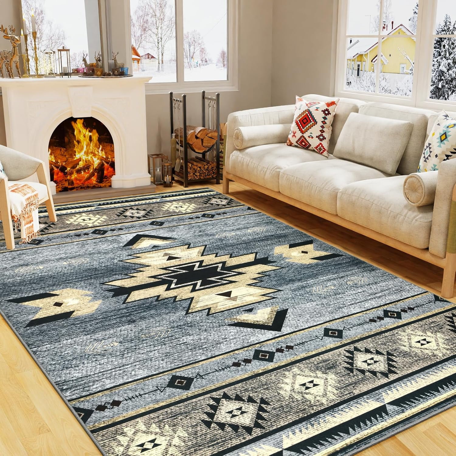 Grey 3ft X 5ft Western Rugs for Bedroom Aesthetic, Washable Throw Rugs ...
