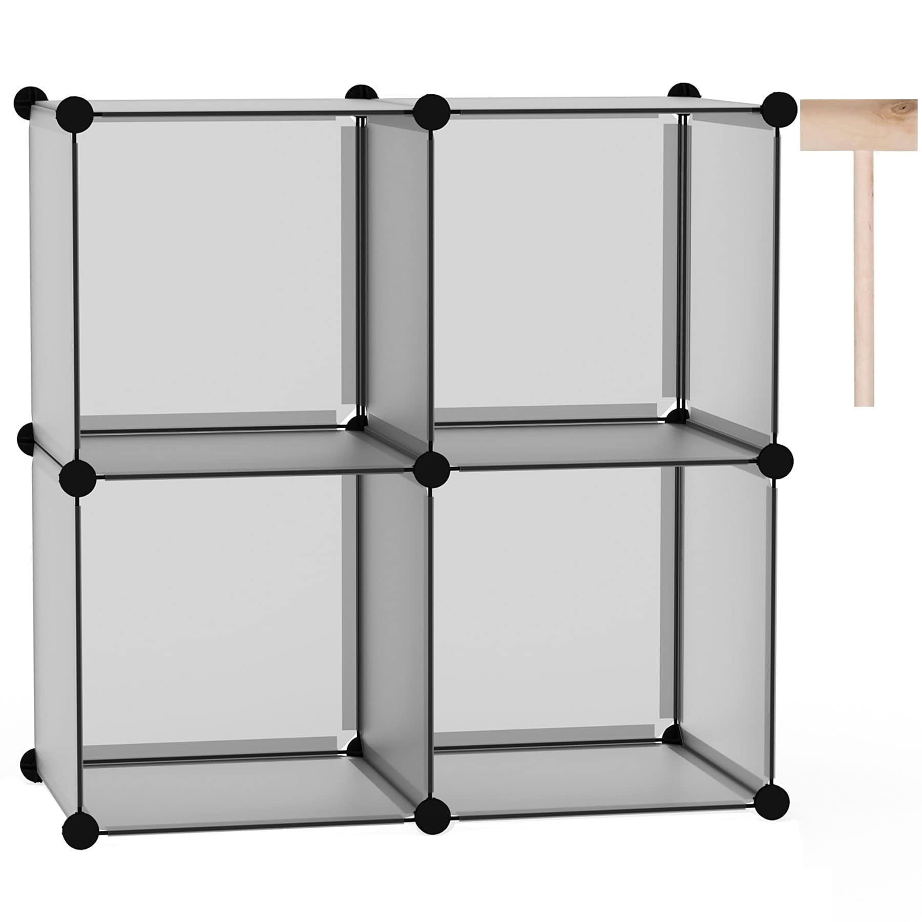 Grey 4-Cube Modular Plastic Shelf Unit for Bedroom Living Room Office ...