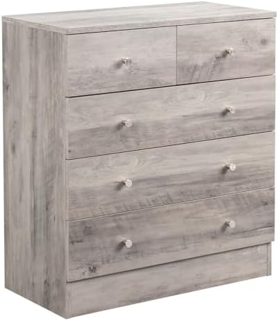 Grey 5 Drawer Dresser for Bedroom, Modern Wood Dresser Chest of Drawers ...