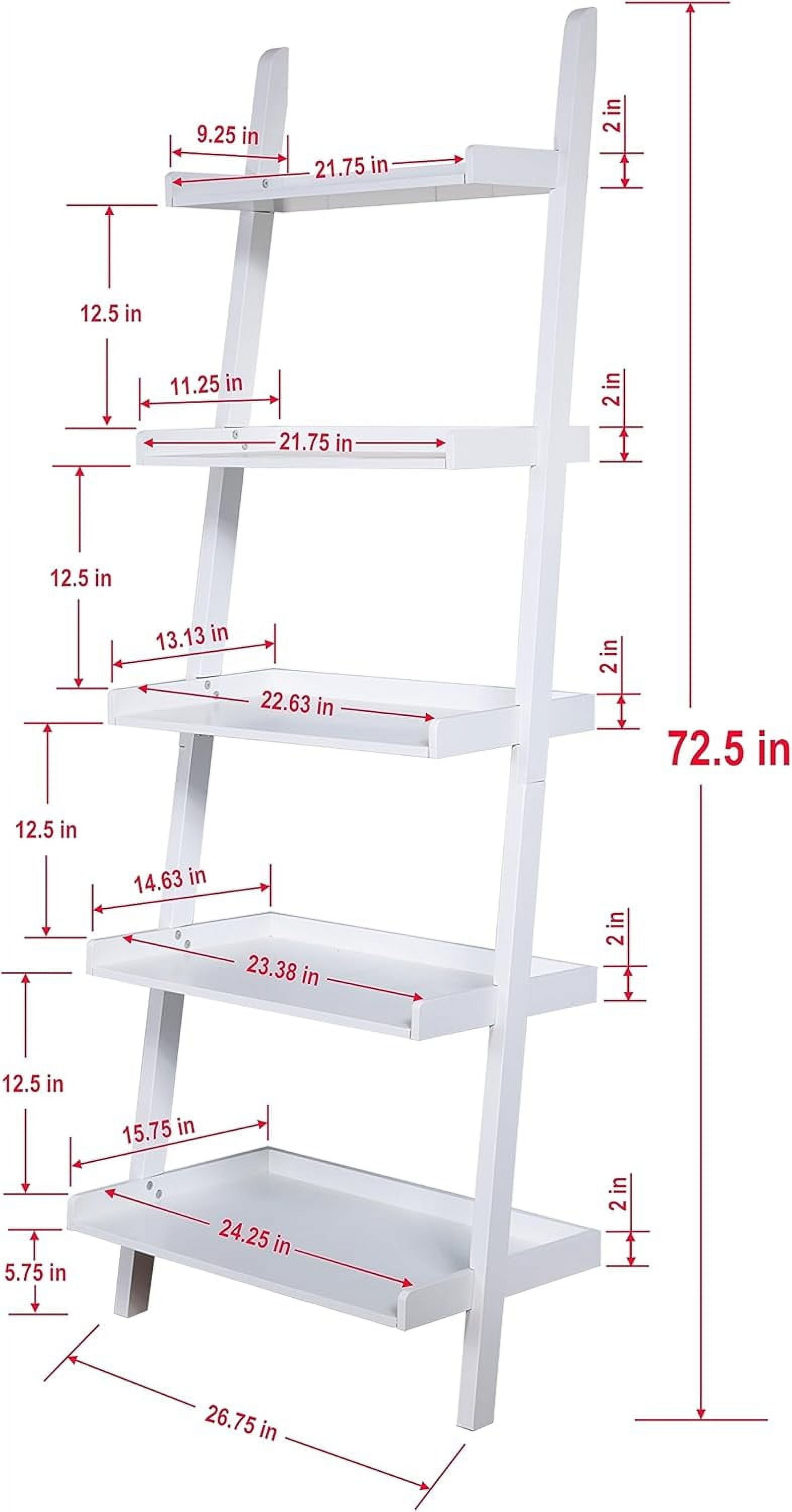 Grey 5-Tier Leaning Ladder Book Shelf, Modern Storage Rack with Open ...