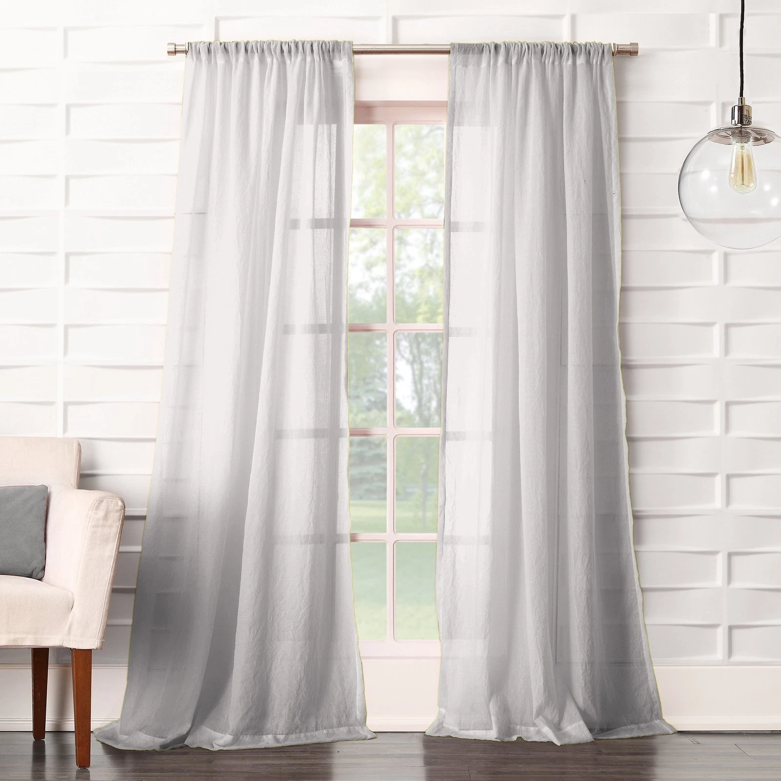 Grey 50X95 Inch Sheer Curtain Soft Linen Touch Rod Pocket Light ...